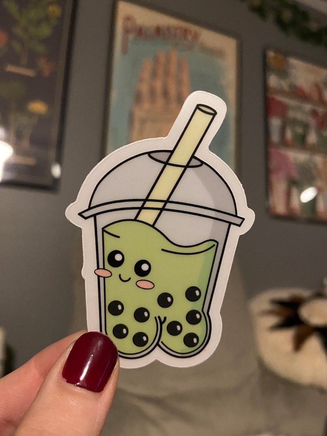 Matcha Boba Tea Matte Vinyl Sticker Water Bottle Sticker - Etsy