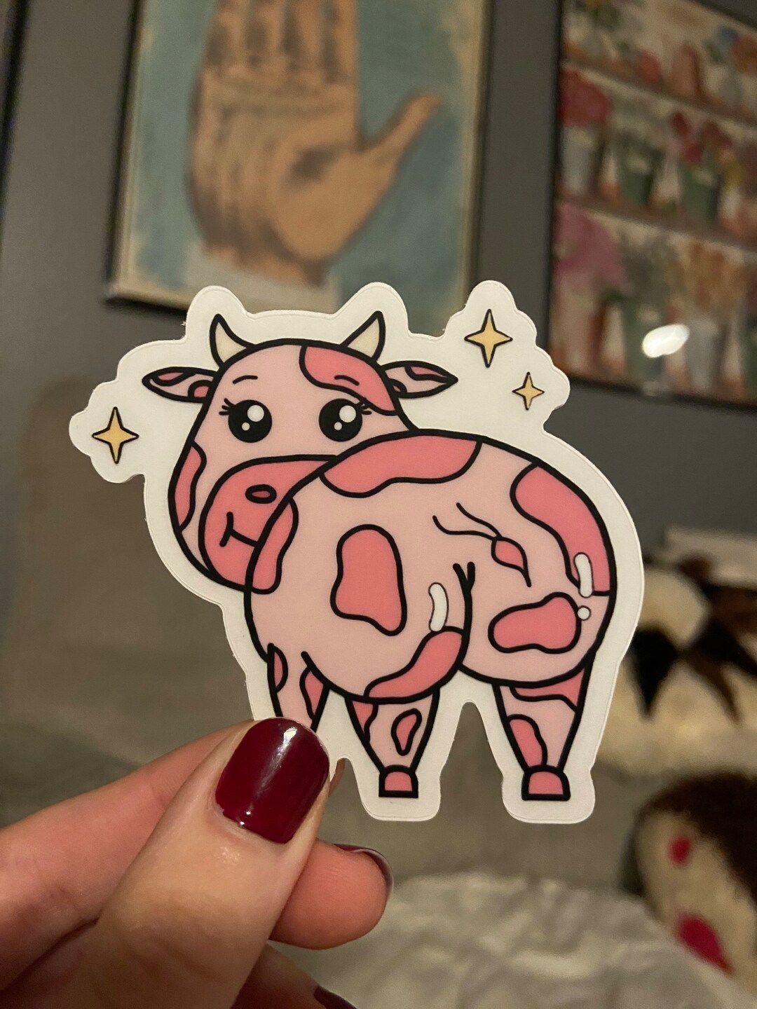 Strawberry Cow Matte Vinyl Sticker Water Bottle Sticker - Etsy