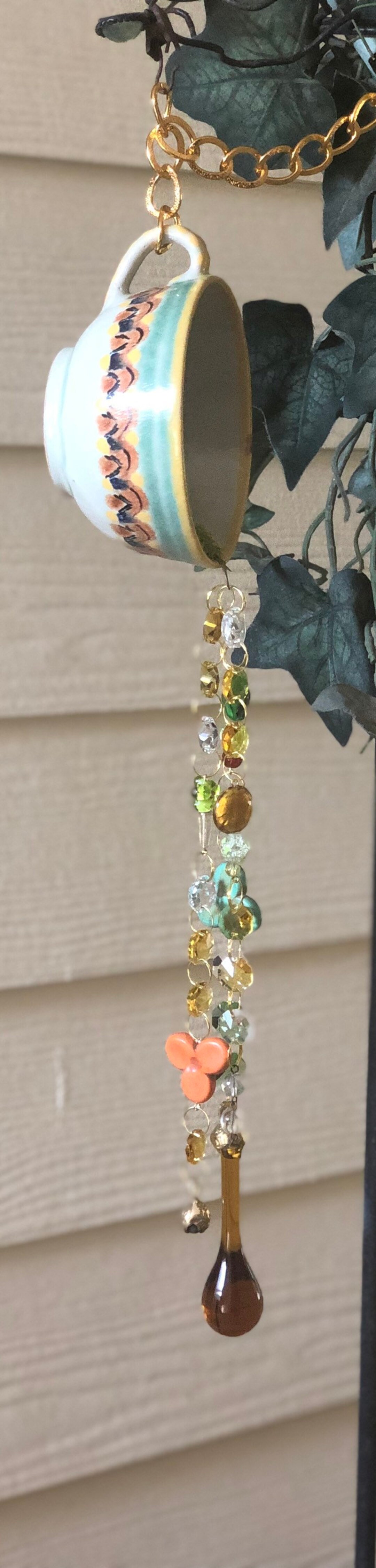 Mexican Pottery Mug Crystal Wind Chime, Crystal Sun Catcher, Memorial ...