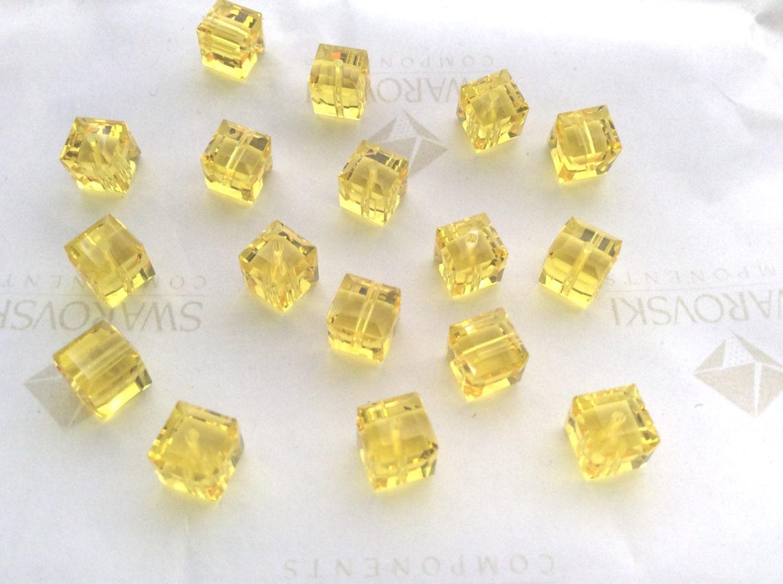 10 Pieces Swarovski #5601 6mm Crystal Citrine Square Cube Faceted Beads ...