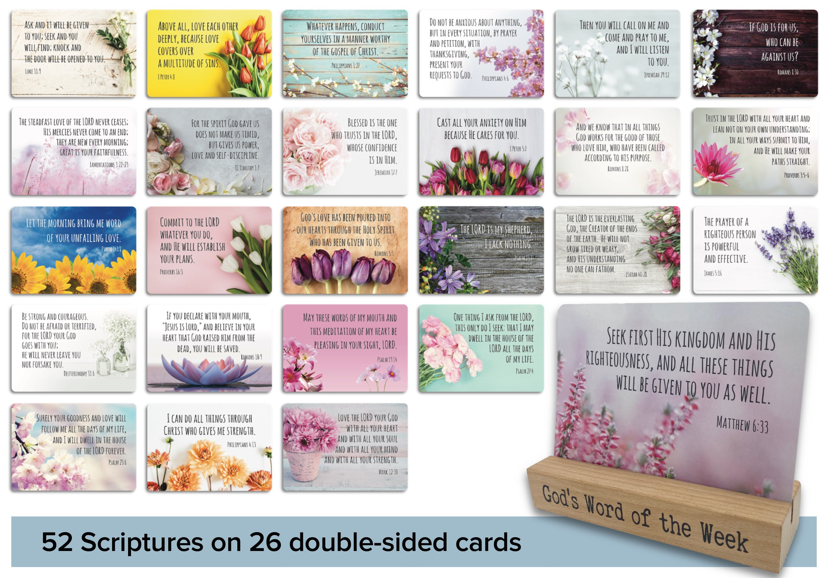 Bible Verse Cards & Holder 52 Scriptures on 26 double-sided | Etsy
