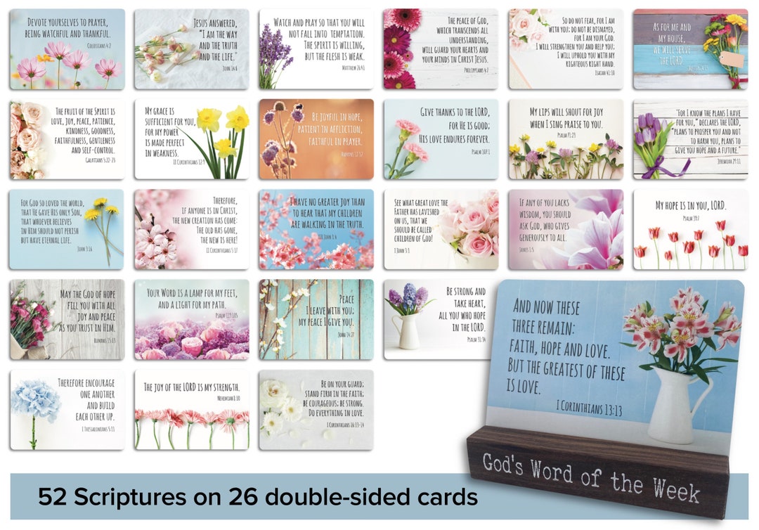 Bible Verse Cards & Holder | 52 Scriptures on 26 Double-sided 5x3.5 ...