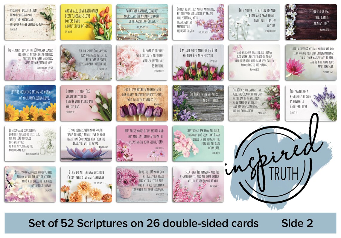 Bible Verse Cards Set 52 Scriptures on 26 Double-sided | Etsy
