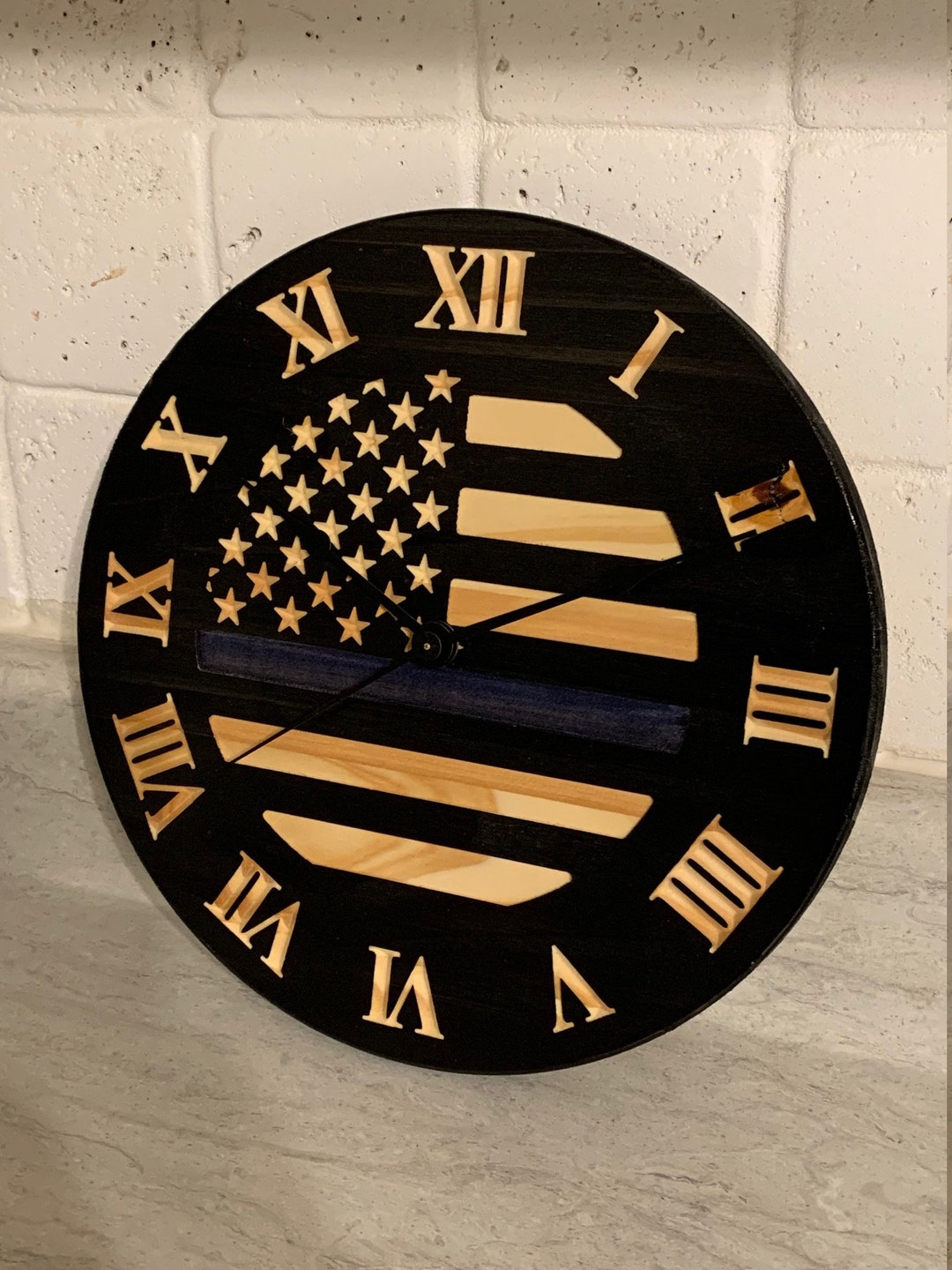 Blue Line Clock/clock/flag Clock/american Flag Clock/wood Clock/carved ...