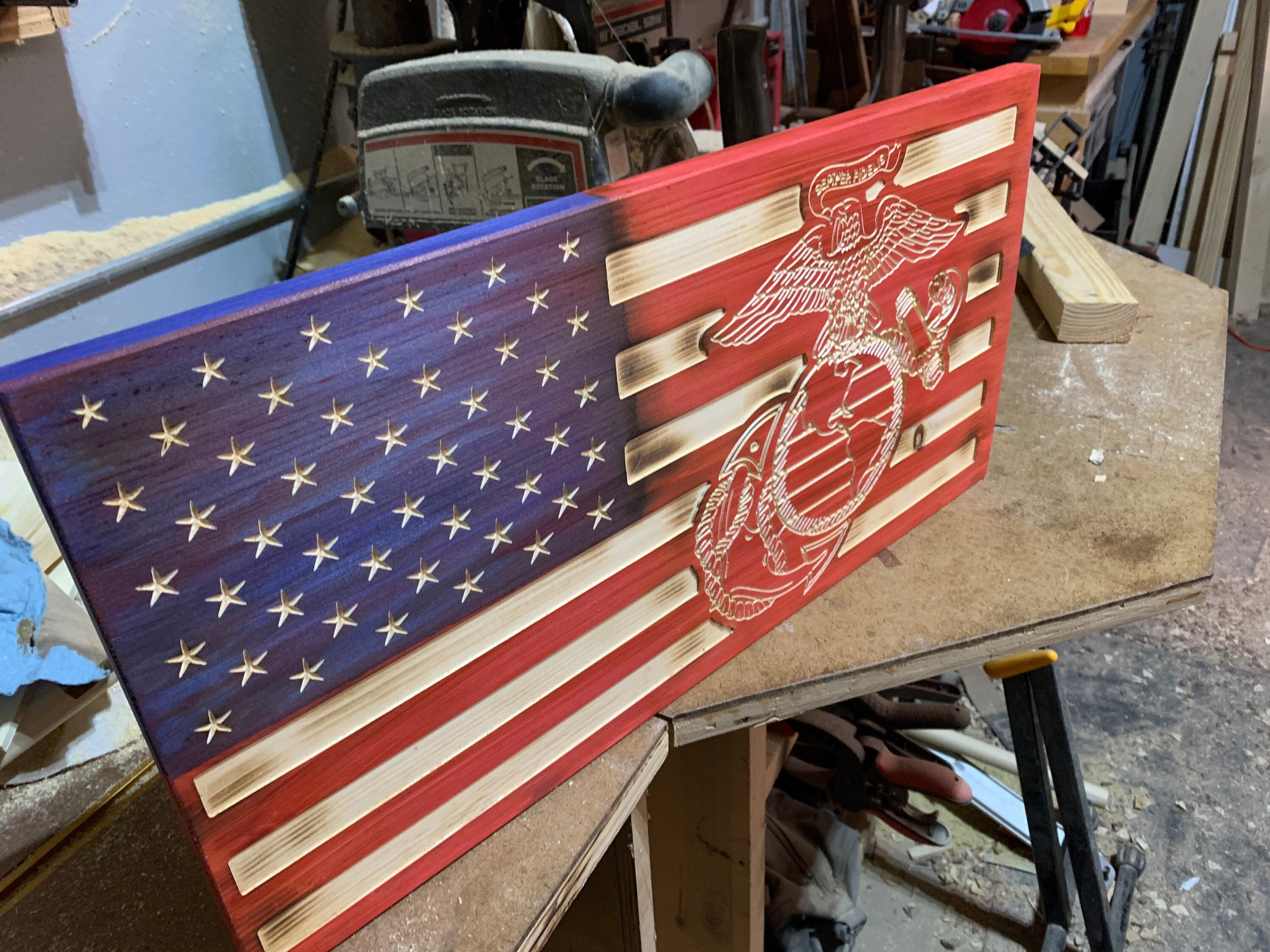 Torched Wood USMC American Flag - Personalized, Engraved - Etsy