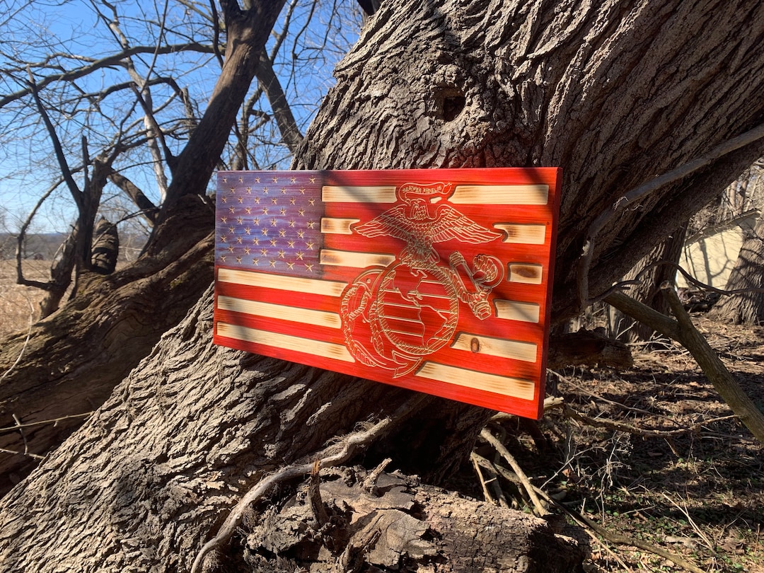 Torched Wood USMC American Flag - Personalized, Engraved - Etsy
