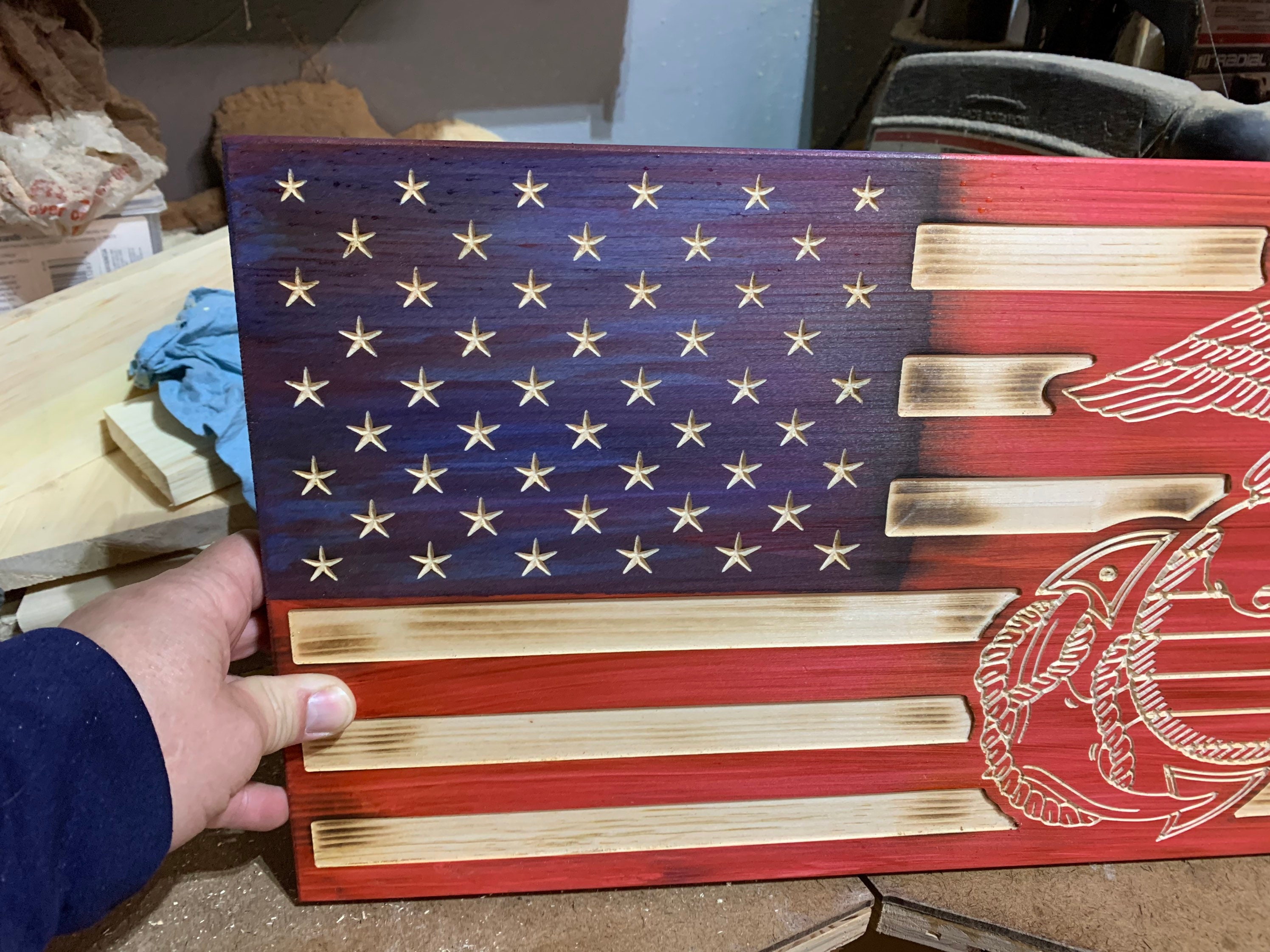 Torched Wood USMC American Flag - Personalized, Engraved - Etsy