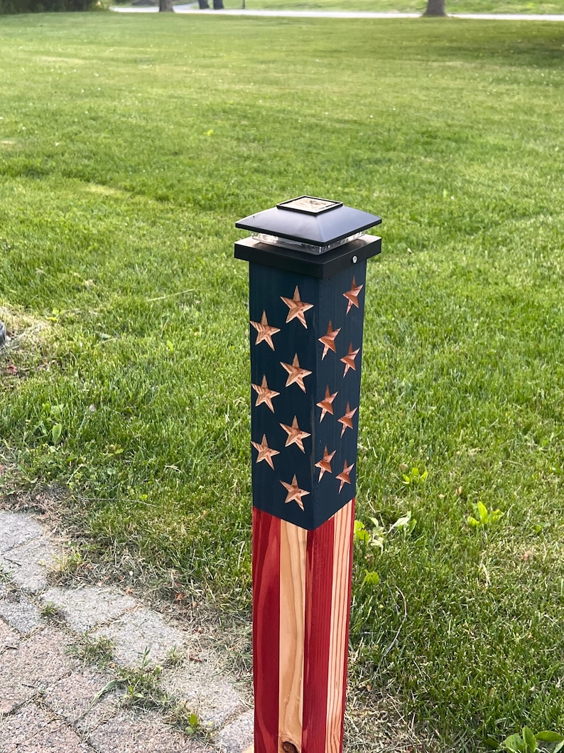Patriotic Solar Pathway Light Post, Stars and Stripes Garden Decor - Etsy