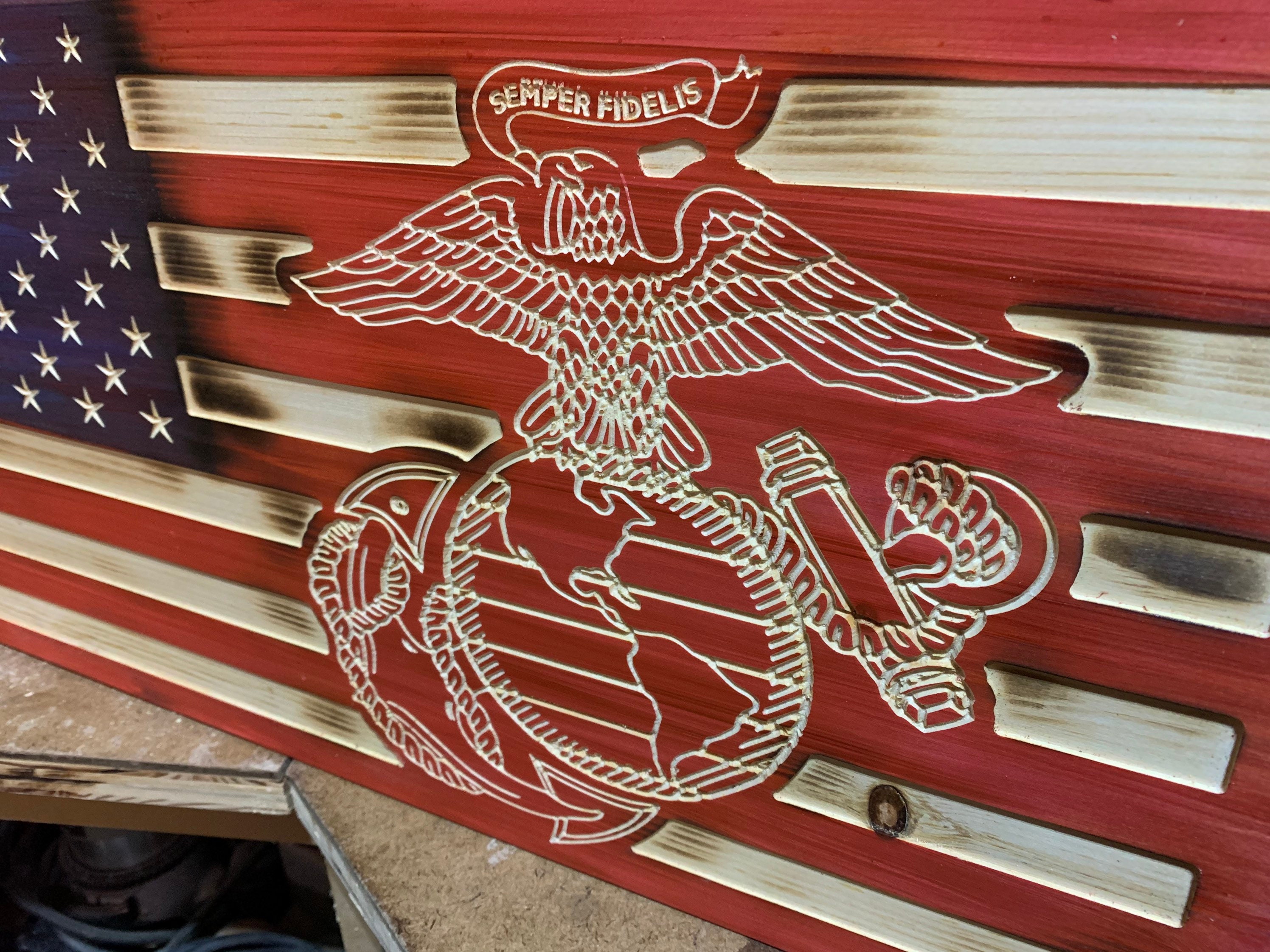Torched Wood USMC American Flag - Personalized, Engraved - Etsy