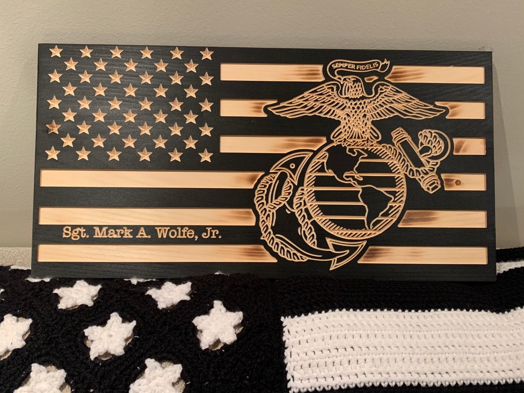 Rustic American Marine EGA Wooden Flag Custom Made From Premium Pine ...