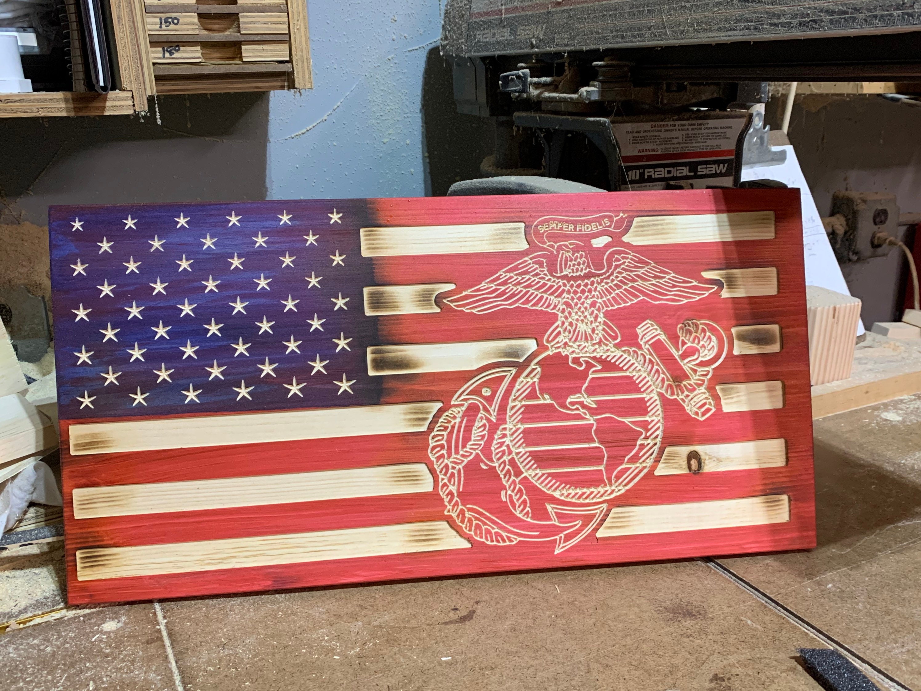Torched Wood USMC American Flag - Personalized, Engraved - Etsy