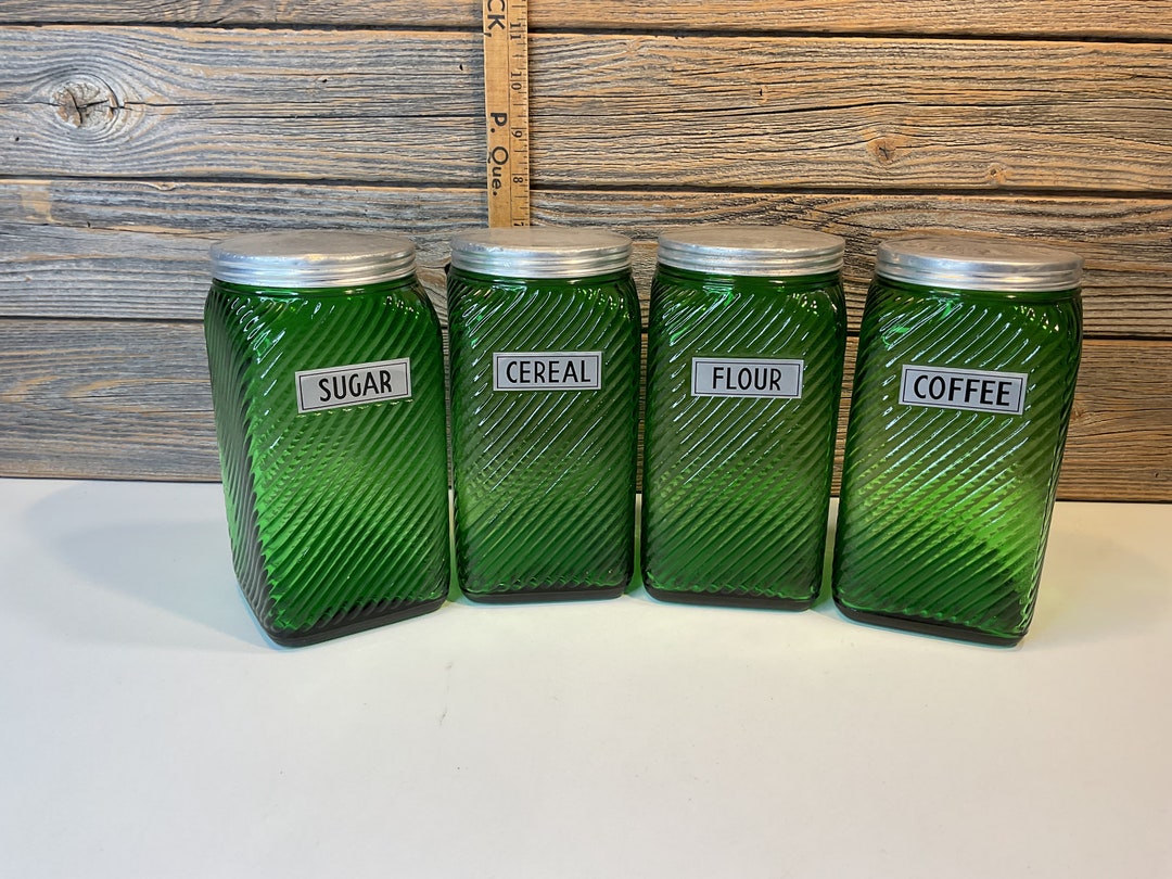 Vintage Owen's Illinois 4 Green Glass Containers Kitchen 40' - Etsy
