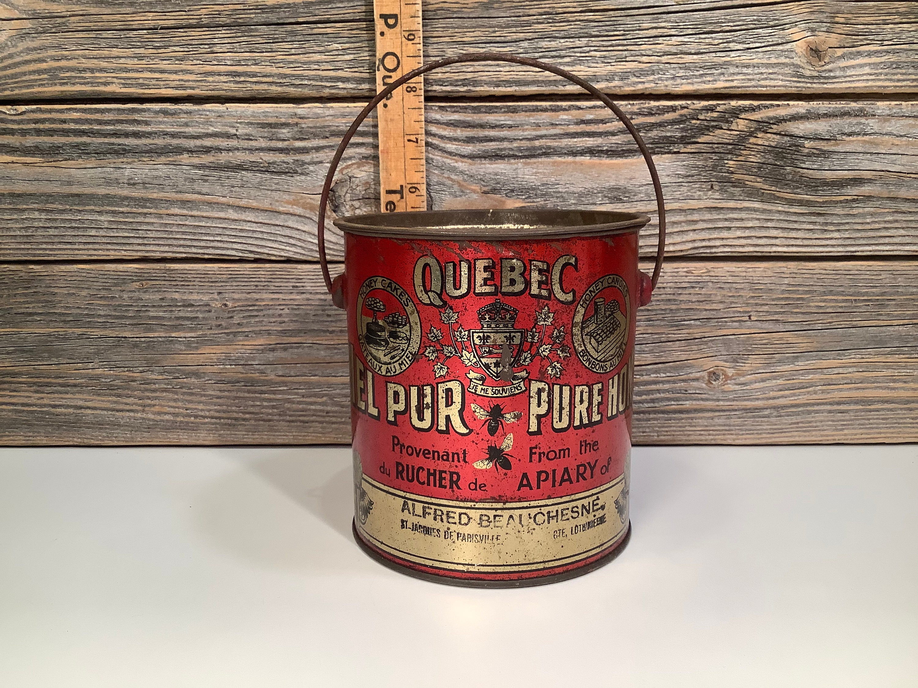 Vintage Honey red tin can 50' | Etsy