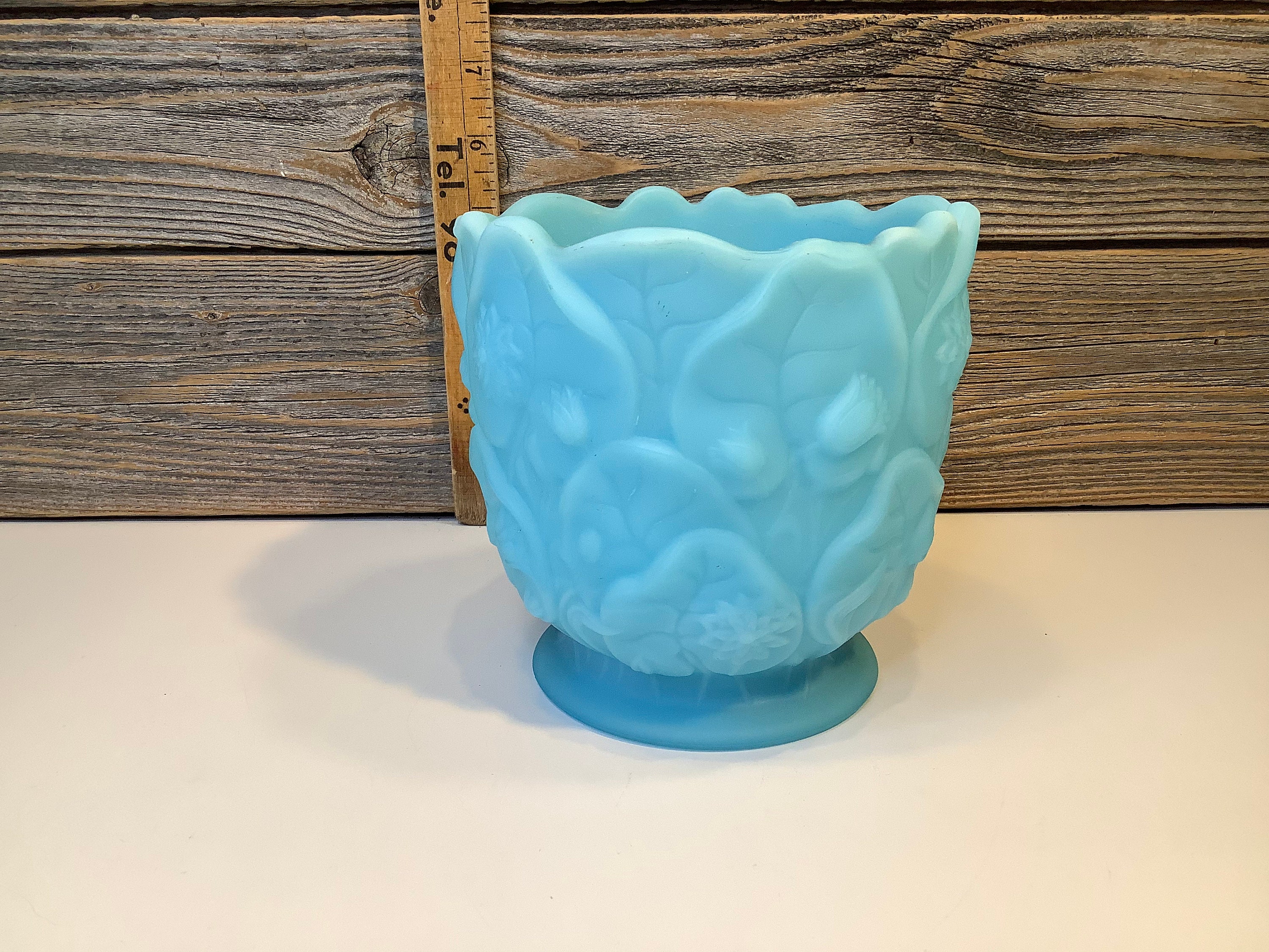 Vintage Fenton Blue Satin Glass Planter | Etsy