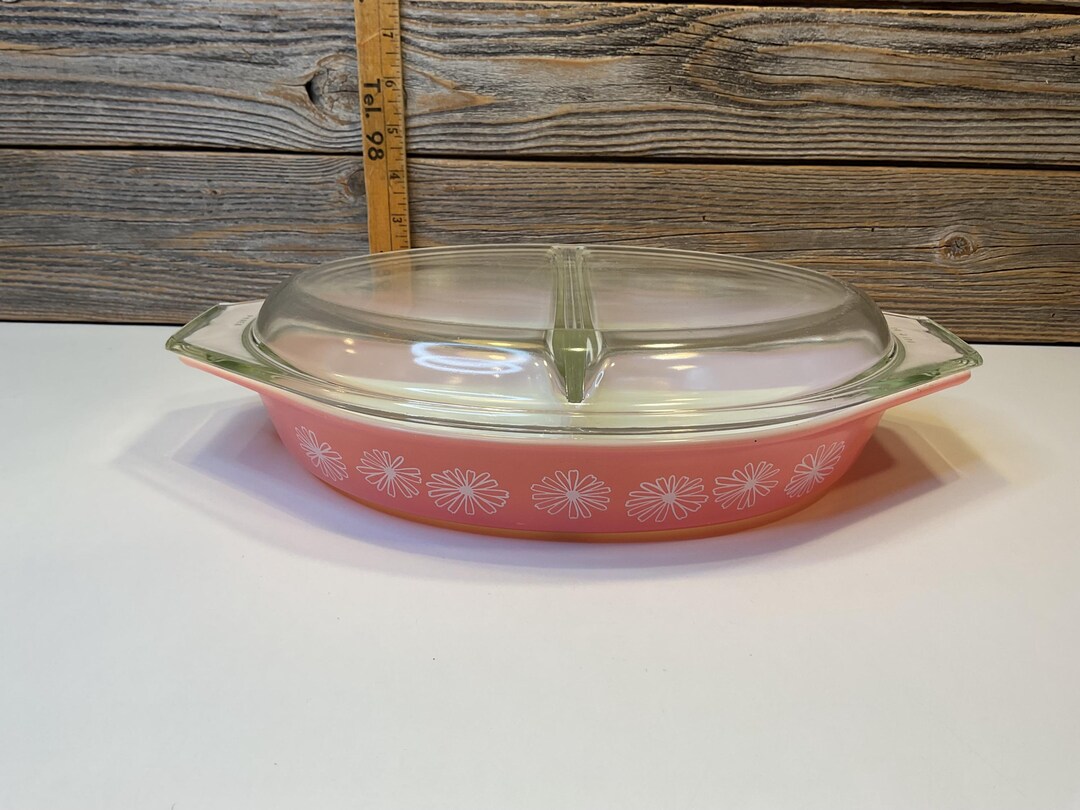 Vintage Pyrex Pink Daisy Divided Serving Dish 1960 - Etsy