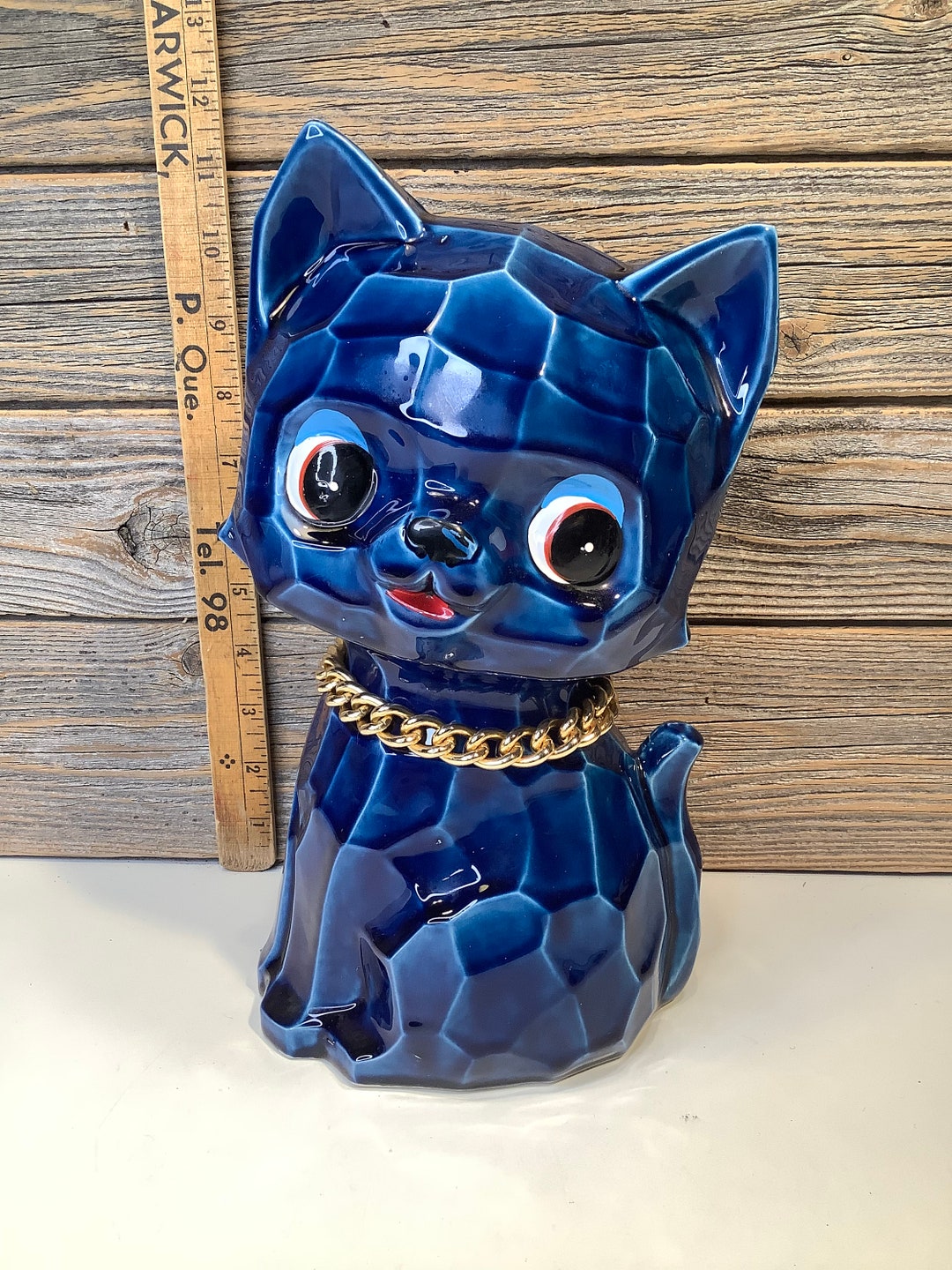 Vintage Japan Geo Blue Kitty Cat Bank 60' - Etsy