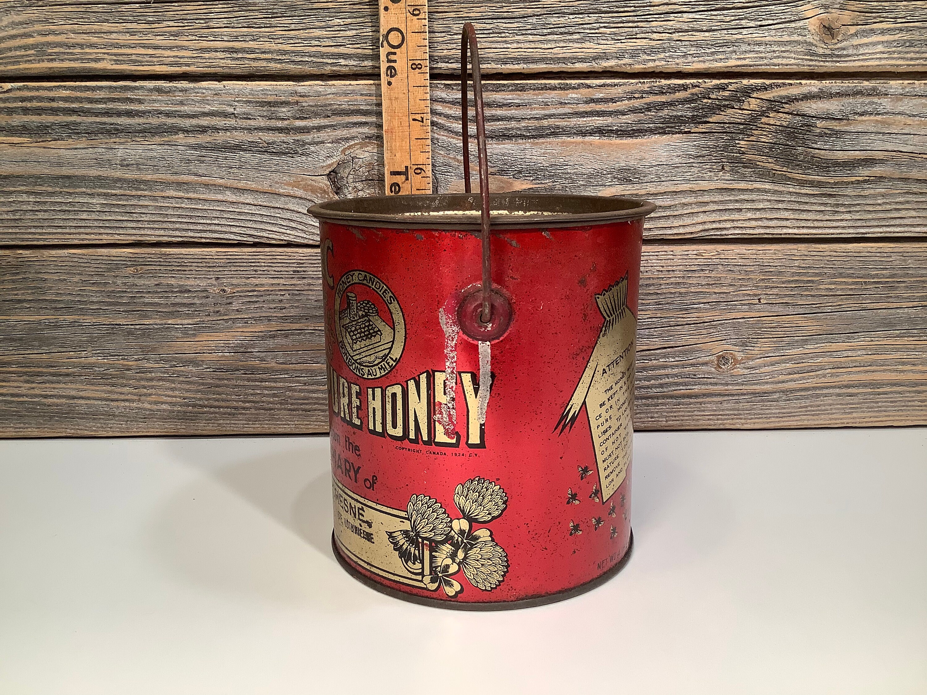 Vintage Honey red tin can 50' | Etsy