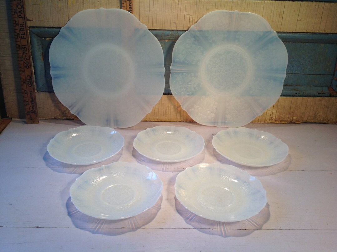 Vintage Opalescent Vaseline 7 Cake Plates in the American Sweetheart ...