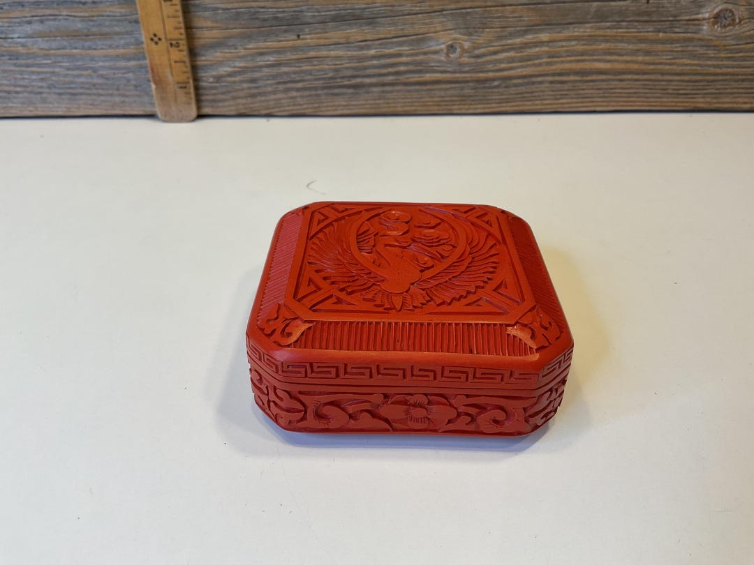 Vintage Chinese Cinnabar Red Box - Etsy