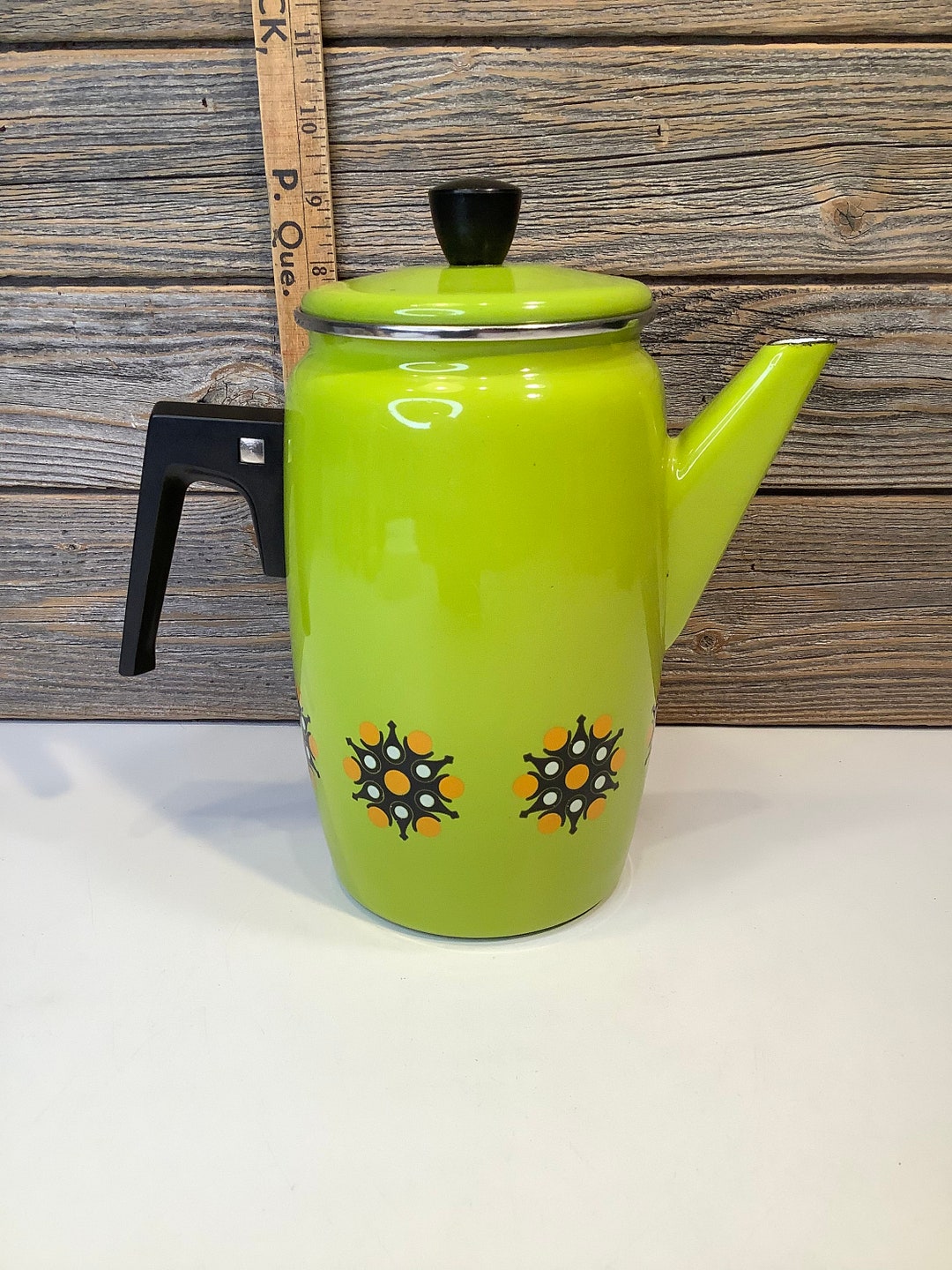 Vintage Enamel Green Teapot 60' - Etsy