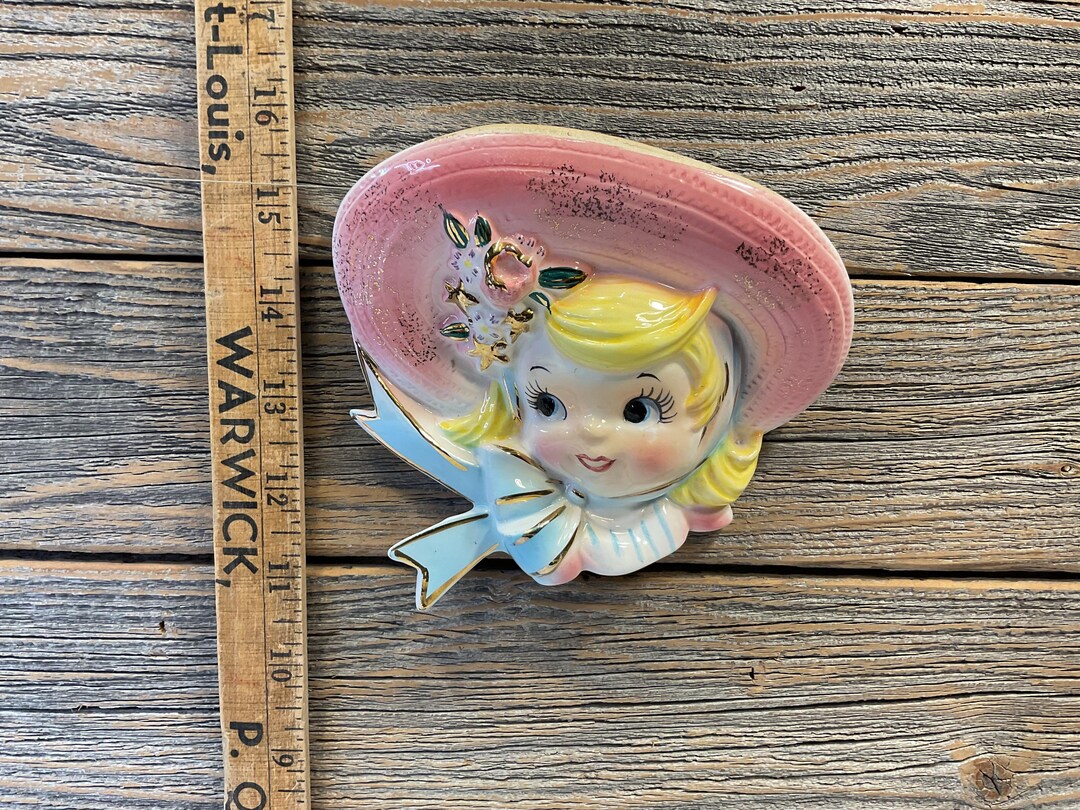 Vintage Lefton ESD Miss Dainty With Pink Bonnet Pocket Wall 50’ - Etsy