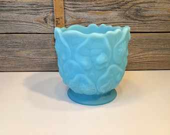 Fenton Blue Satin Glass Planter Hexagon With Embossed Flower Design ...