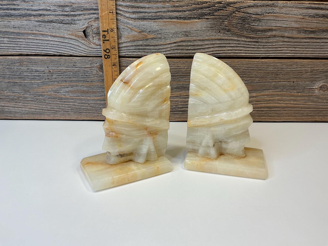 Vintage Onyx Indian Head Bookends 70’ - Etsy