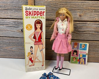 Vintage 1963 Mattel Skipper Doll, Red Hair, Green Shift Dress, Green ...