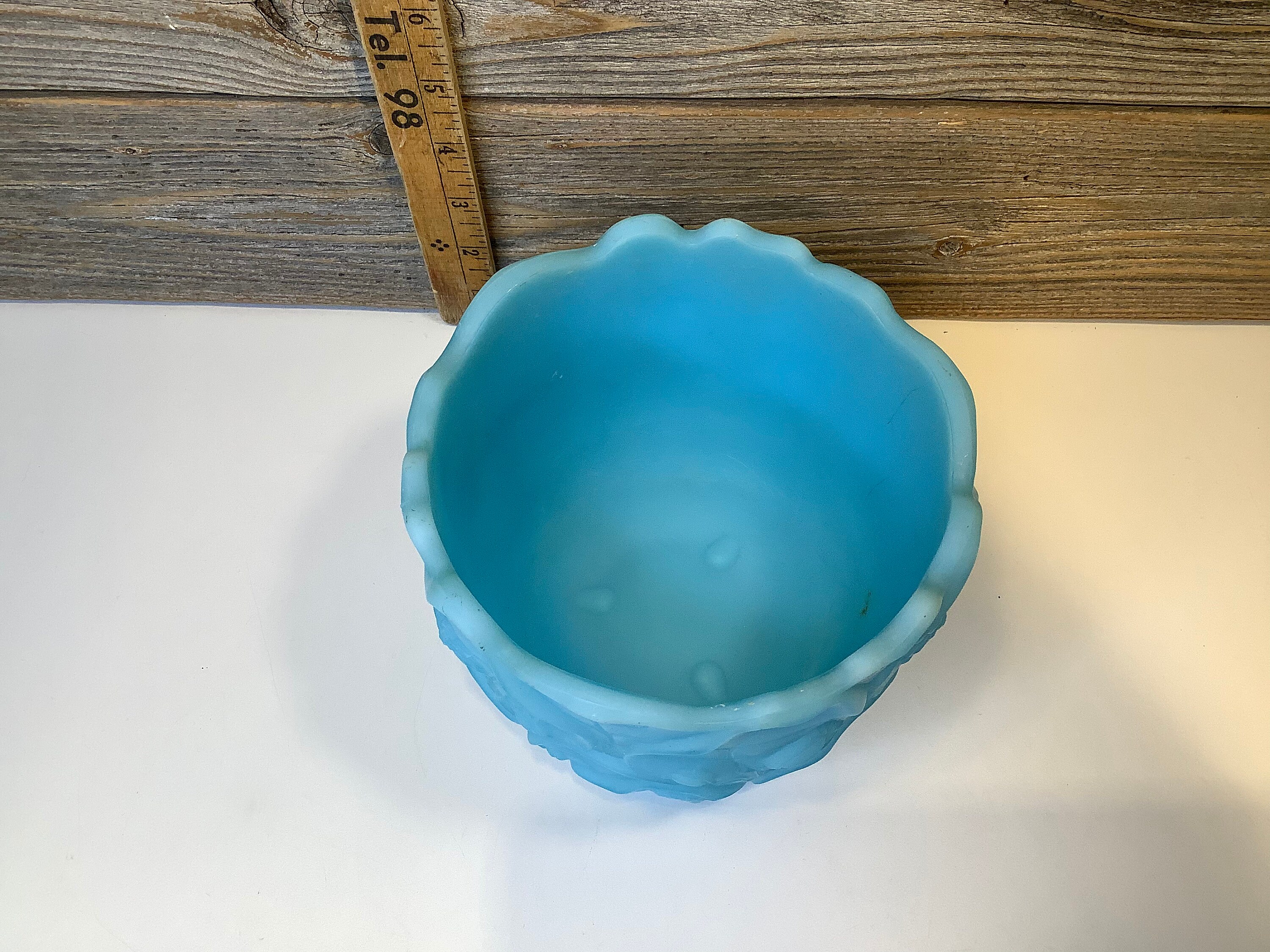 Vintage Fenton Blue Satin Glass Planter | Etsy