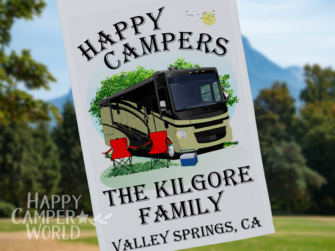 Happy Campers, Personalized Class A Motorhome Camp Flag, Campsite Flag ...