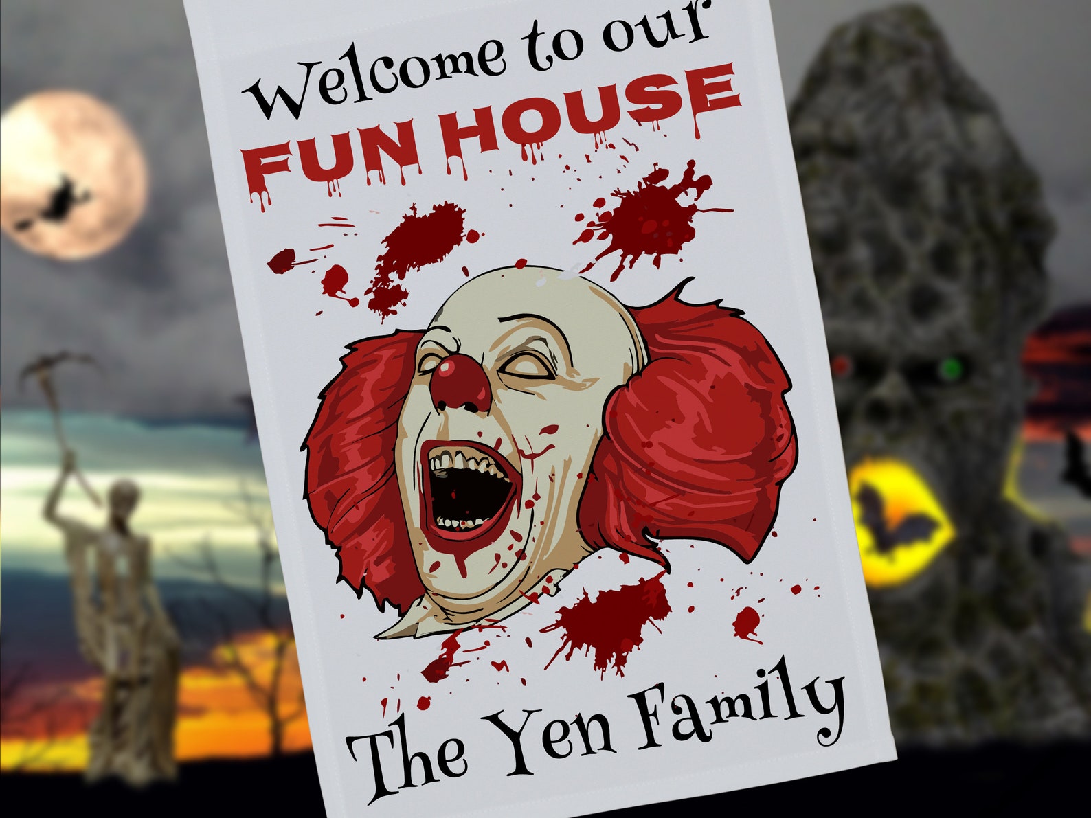 Personalized Halloween Creepy Clown Flag Welcome to Our Fun | Etsy