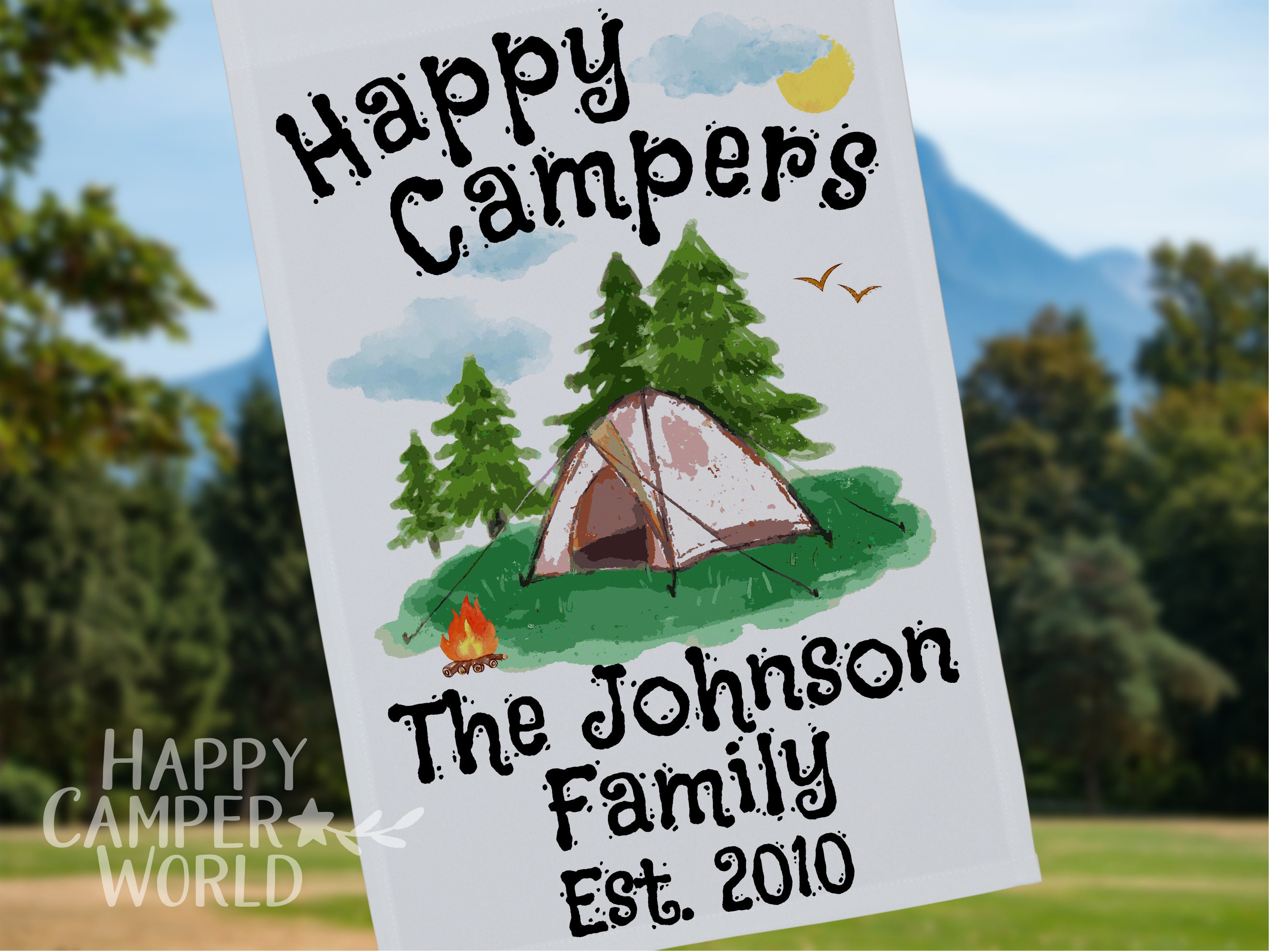 Happy Campers Tent Camping Personalized Campsite Flag, Camping Sign ...