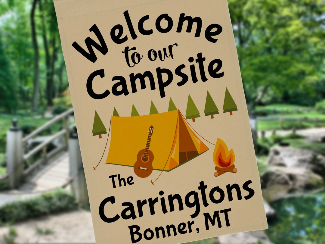Welcome to Our Campsite Personalized Camping Garden Flag, Camping Sign ...