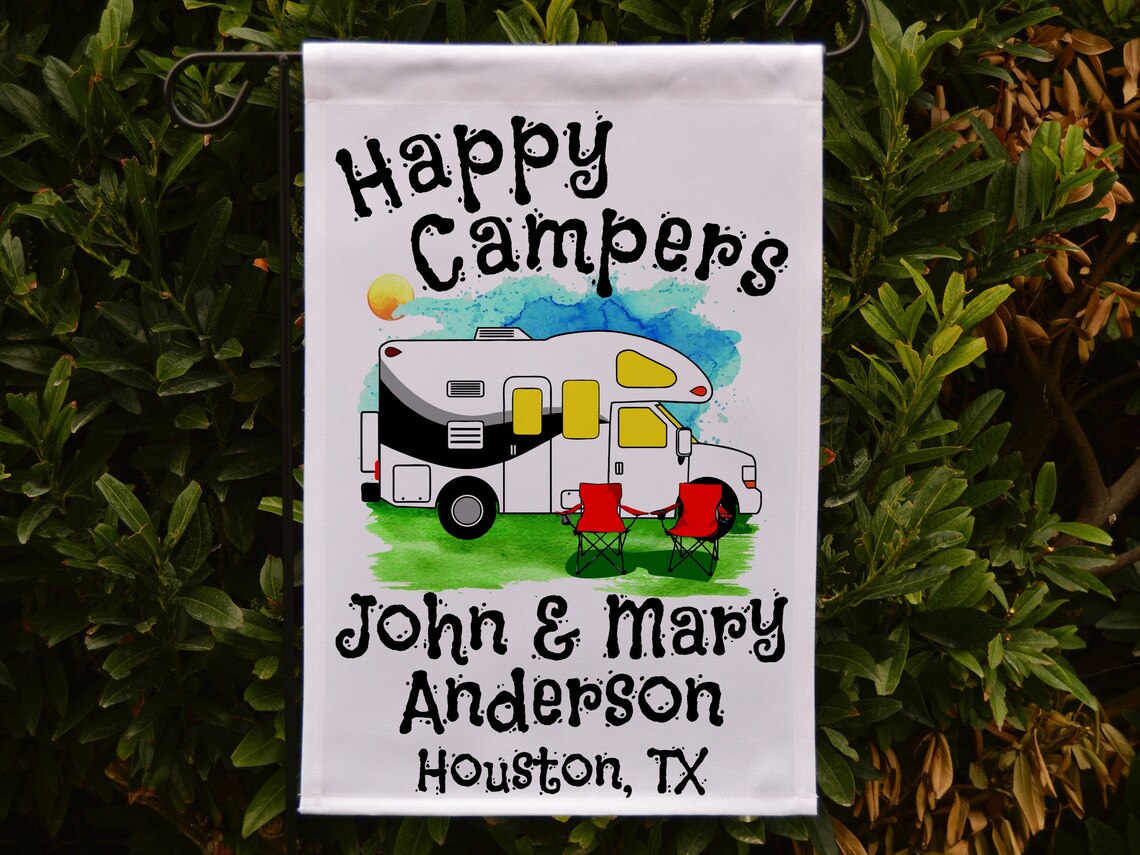 Happy Campers Personalized Class C Motorhome Garden Flag, Camp Banner ...