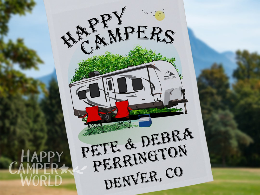 Happy Campers Personalized Travel Trailer Garden Flag, Campsite Flag ...