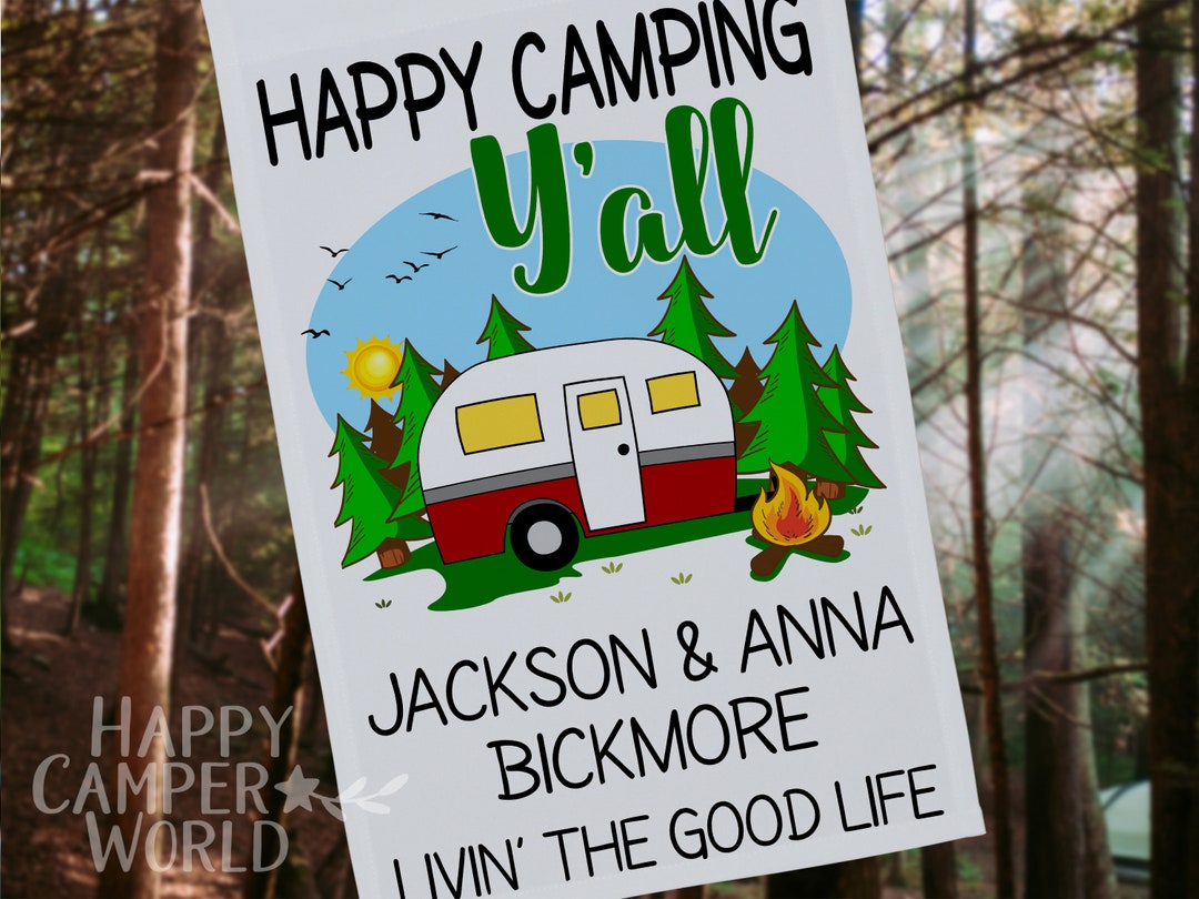 Happy Camping Y'all, Personalized Camper Camping Flag, Vintage Trailer ...