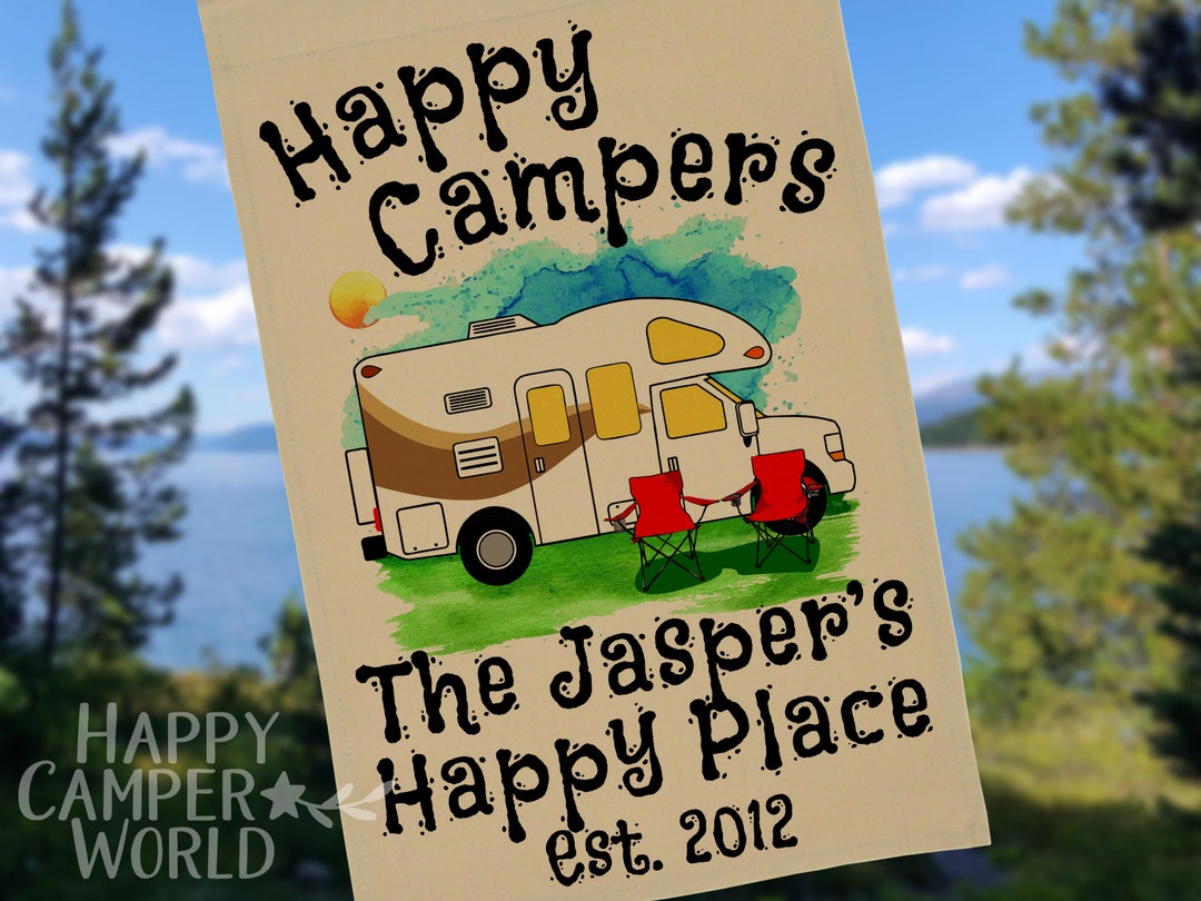 Happy Campers Personalized Class C Motorhome Campsite Flag, Campsite ...