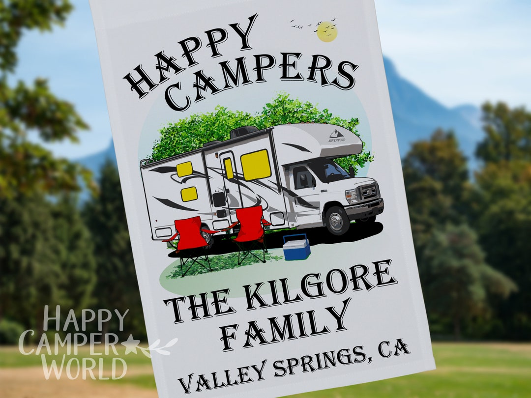 Happy Campers, Personalized Class C Motorhome Camp Flag, Camping Sign ...
