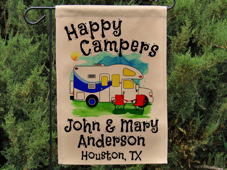 Happy Campers Personalized Class C Motorhome Campsite Flag, Campsite ...