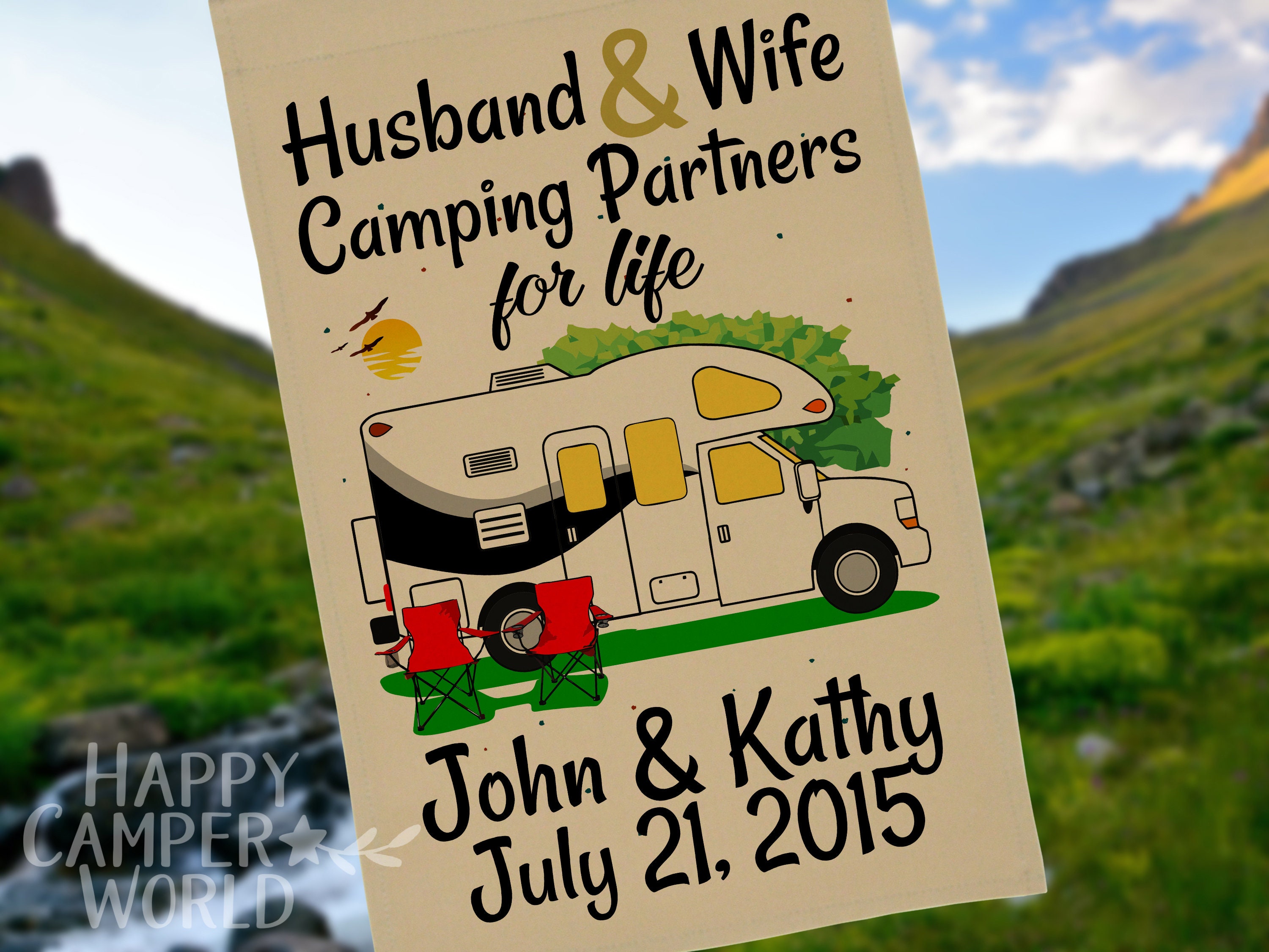 Personalized Class C Motorhome Camping Sign, Husband and Wife Camping ...