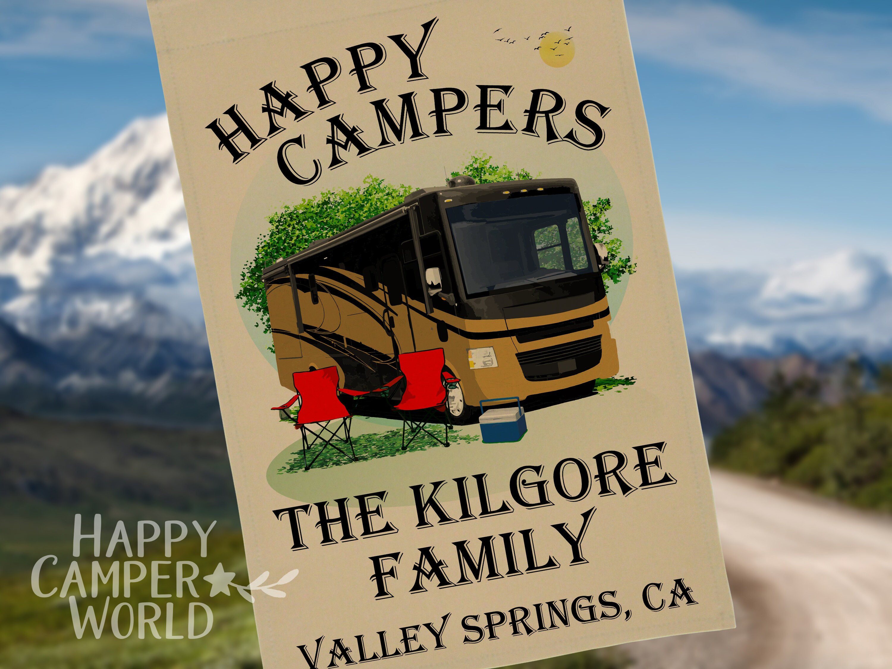 Happy Campers, Personalized Class A Motorhome Camp Flag, Campsite Flag ...