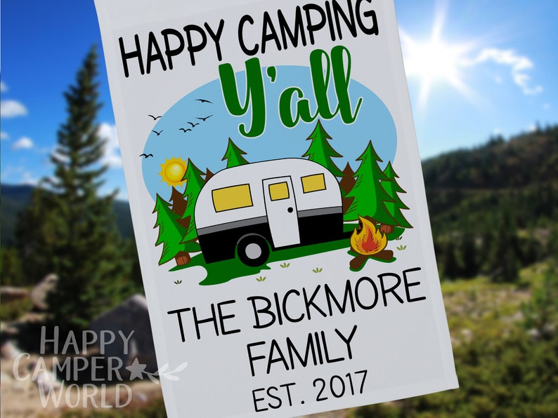 Happy Camping Y'All Personalized Camper Camping Flag | Etsy