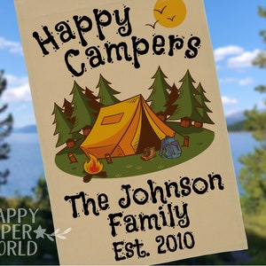 Happy Campers Tent Camping Flag, Personalized Campsite Flag, Camping ...