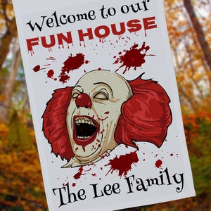 Personalized Halloween Creepy Clown Flag, Welcome to Our Fun House ...