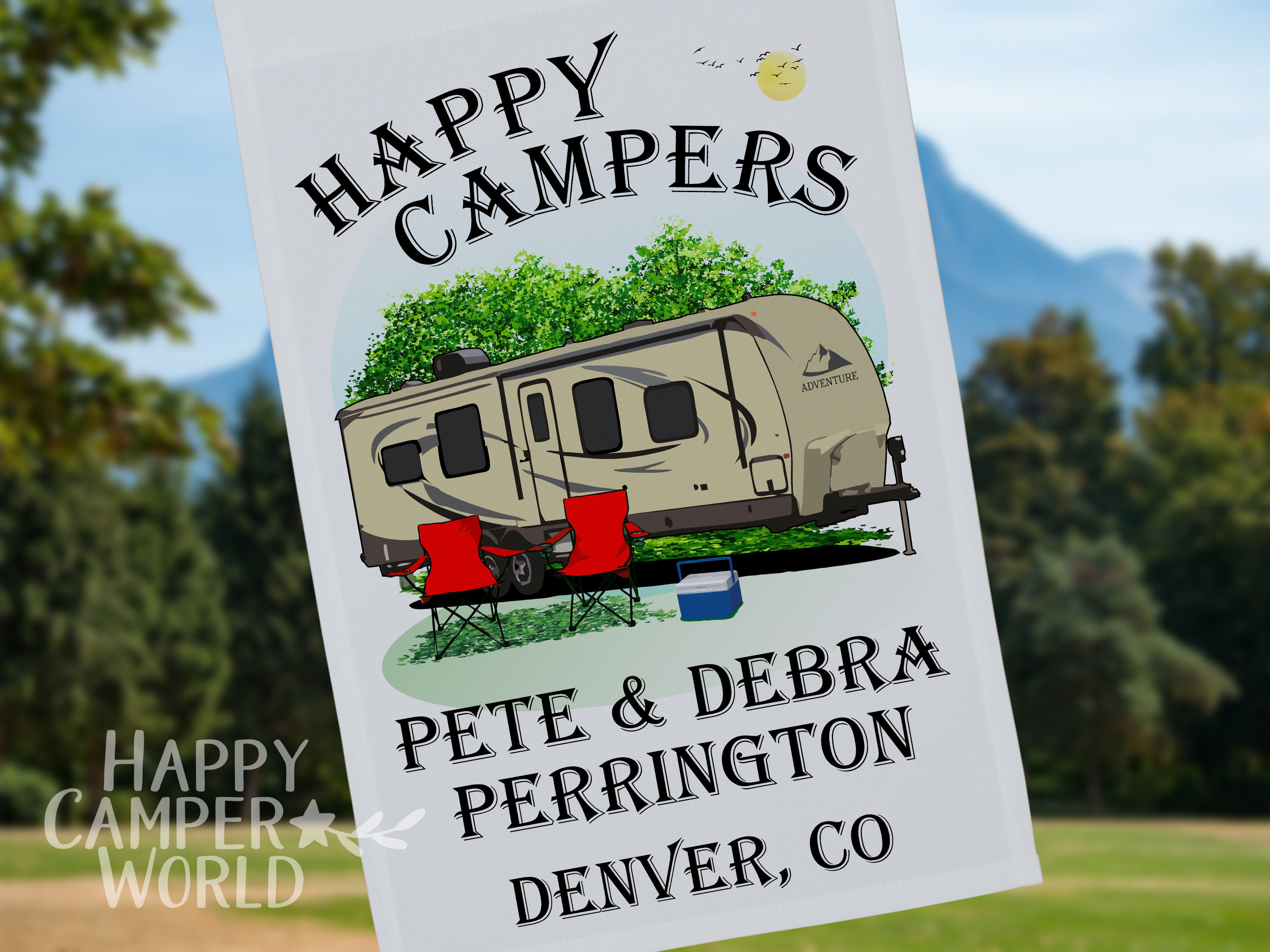 Happy Campers Personalized Travel Trailer Garden Flag, Campsite Flag ...