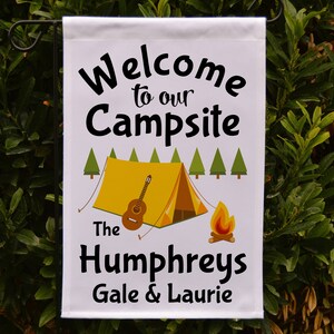 Welcome to Our Campsite Personalized Camping Garden Flag, Camping Sign ...