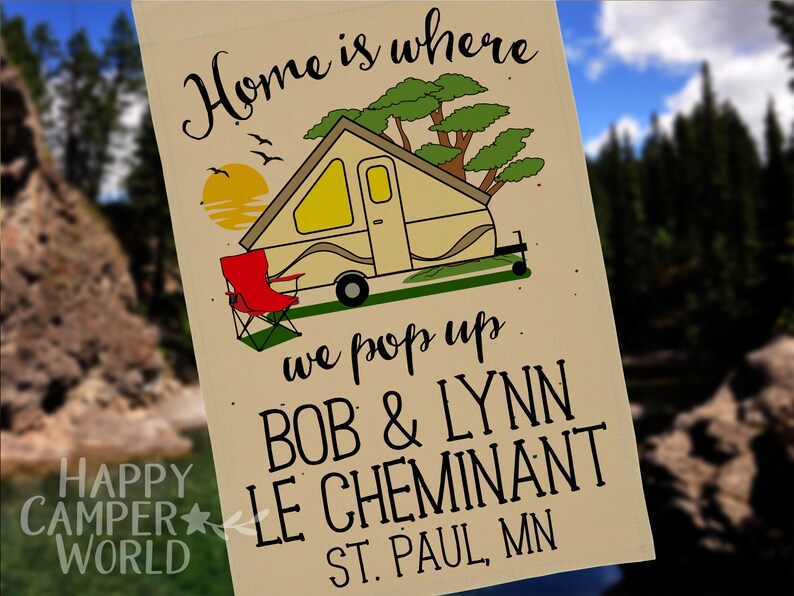 Home is Where We Pop Up, A-frame Pop-up Camper, RV Decor, Campsite Flag ...