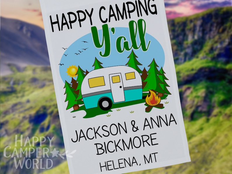 Happy Camping Y'All Personalized Camper Camping Flag | Etsy