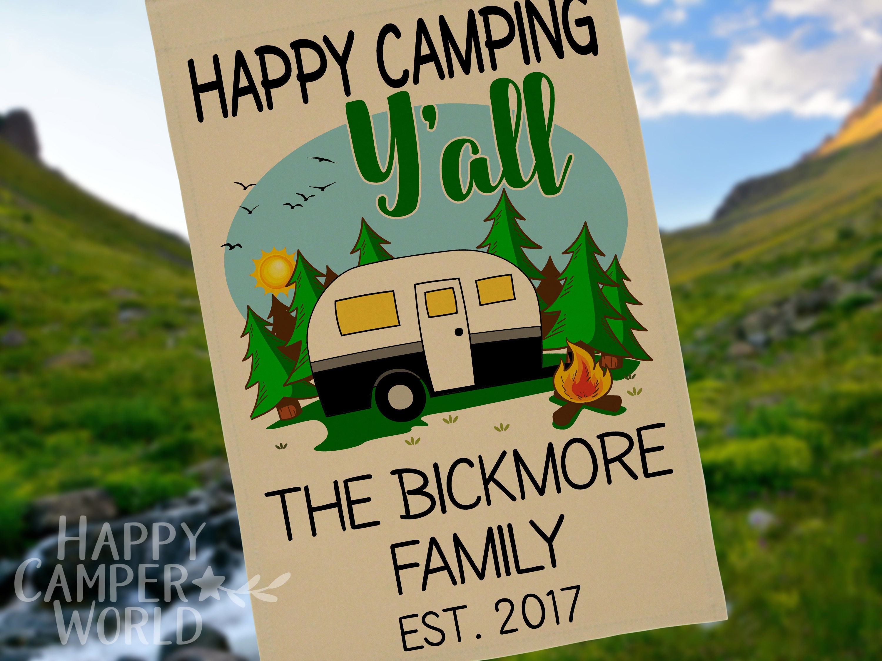 Happy Camping Y'All Personalized Camper Camping Flag | Etsy