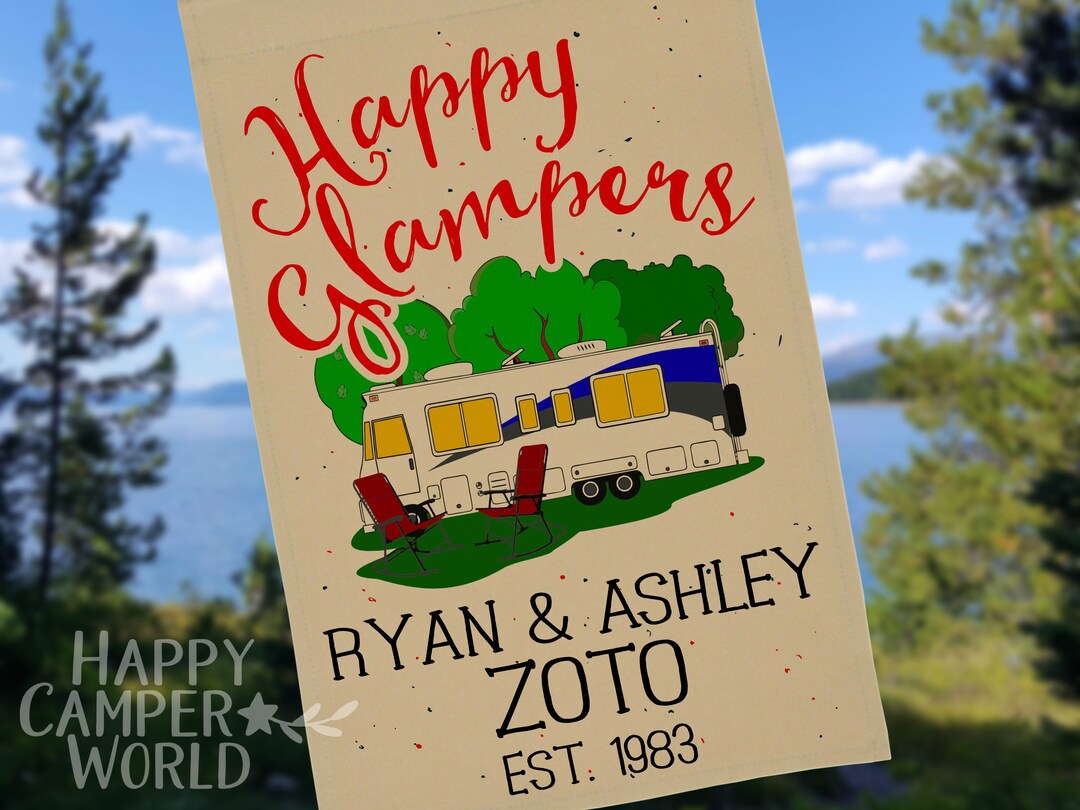 Personalized Happy Glampers, Glamour Camping Campsite Flag, Camp Sign ...